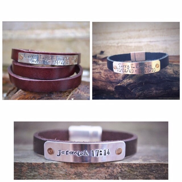 Leather Wrap Bracelet With Personalized Silver Metal Tag - Handstamped ...