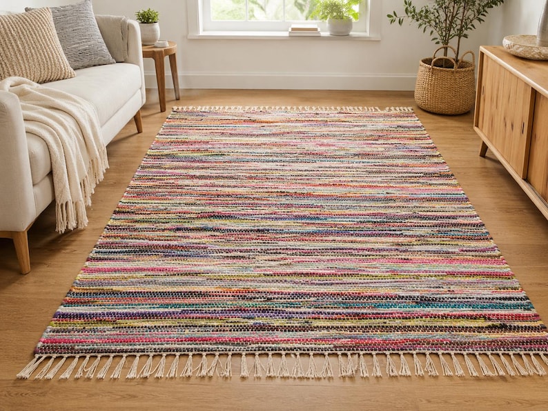 Handmade Multi Colour Cotton Rag Rug, Boho Kitchen Mat, Colourful Home ...