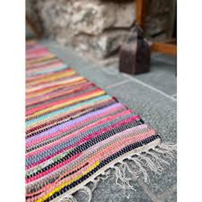 Handmade Multi Colour Cotton Rag Rug, Boho Kitchen Mat, Colourful Home ...
