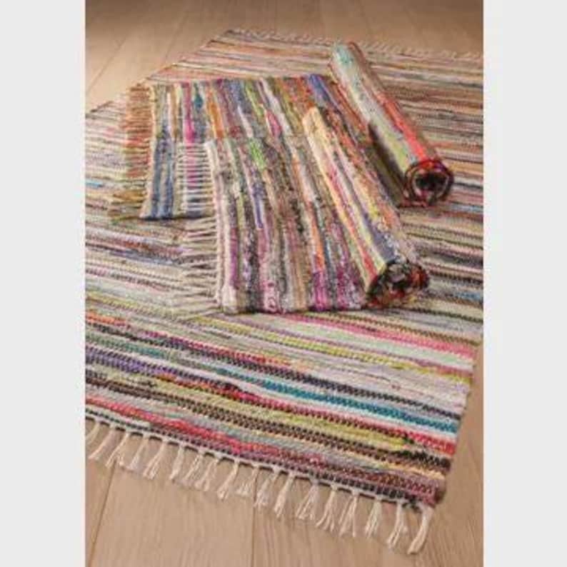Handmade Multi Colour Cotton Rag Rug, Boho Kitchen Mat, Colourful Home ...
