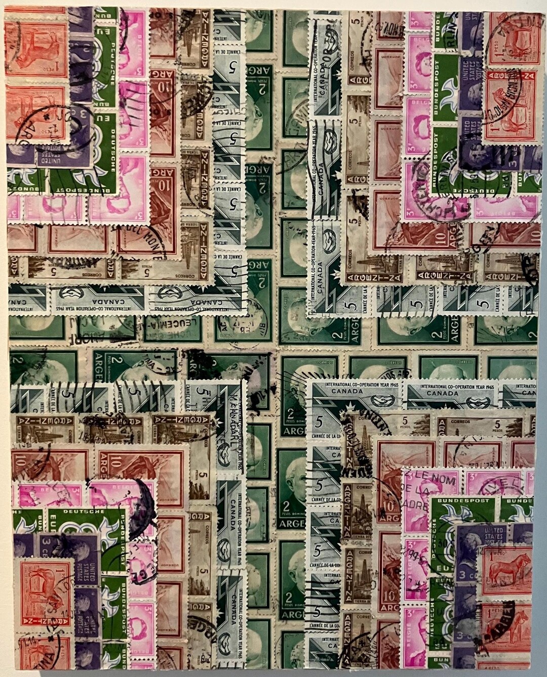 World Postage Stamps Abstract Wall Art - Happy - Etsy