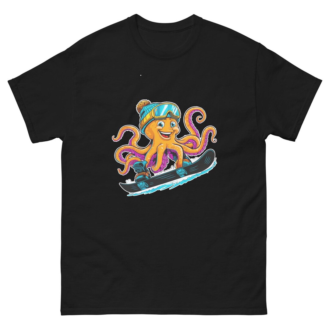 Octopus Snowboarding Fun Cartoon Snowboarder Shirt T-shirt - Etsy