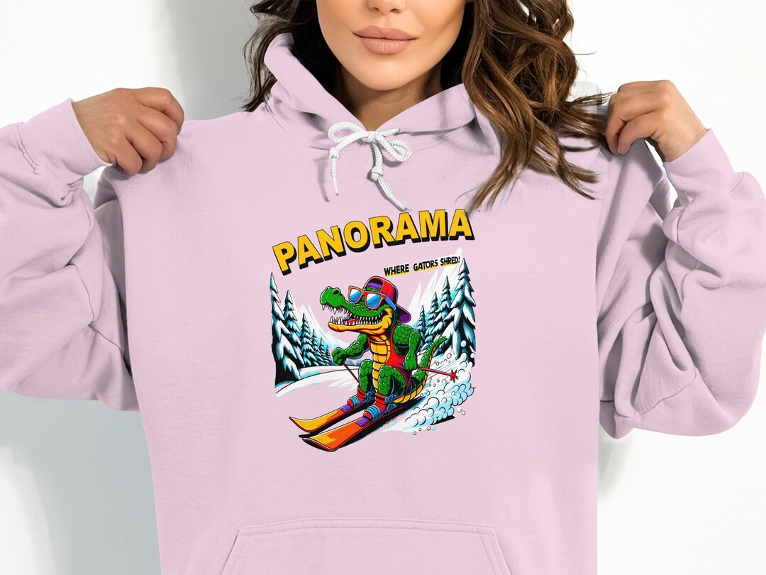 Unique Skiing Alligator Hoodie, Panorama Where Gators Shred Graphic ...