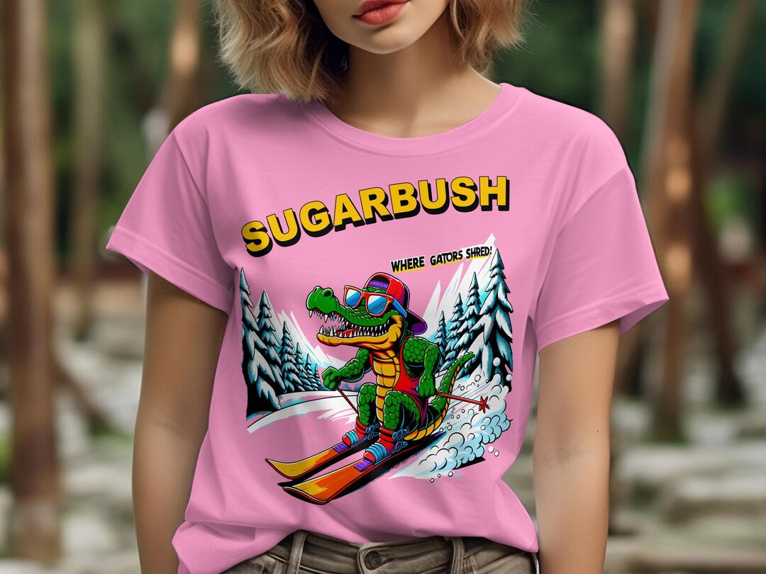 Sugarbush Ski Gator T-shirt, Cool Alligator Skiing, Snowy Mountain Tee ...