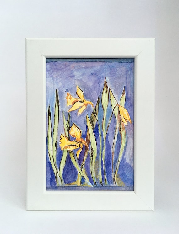 Small Custom Abstract Daffodils Flowers Watercolor Mixed Media | Etsy