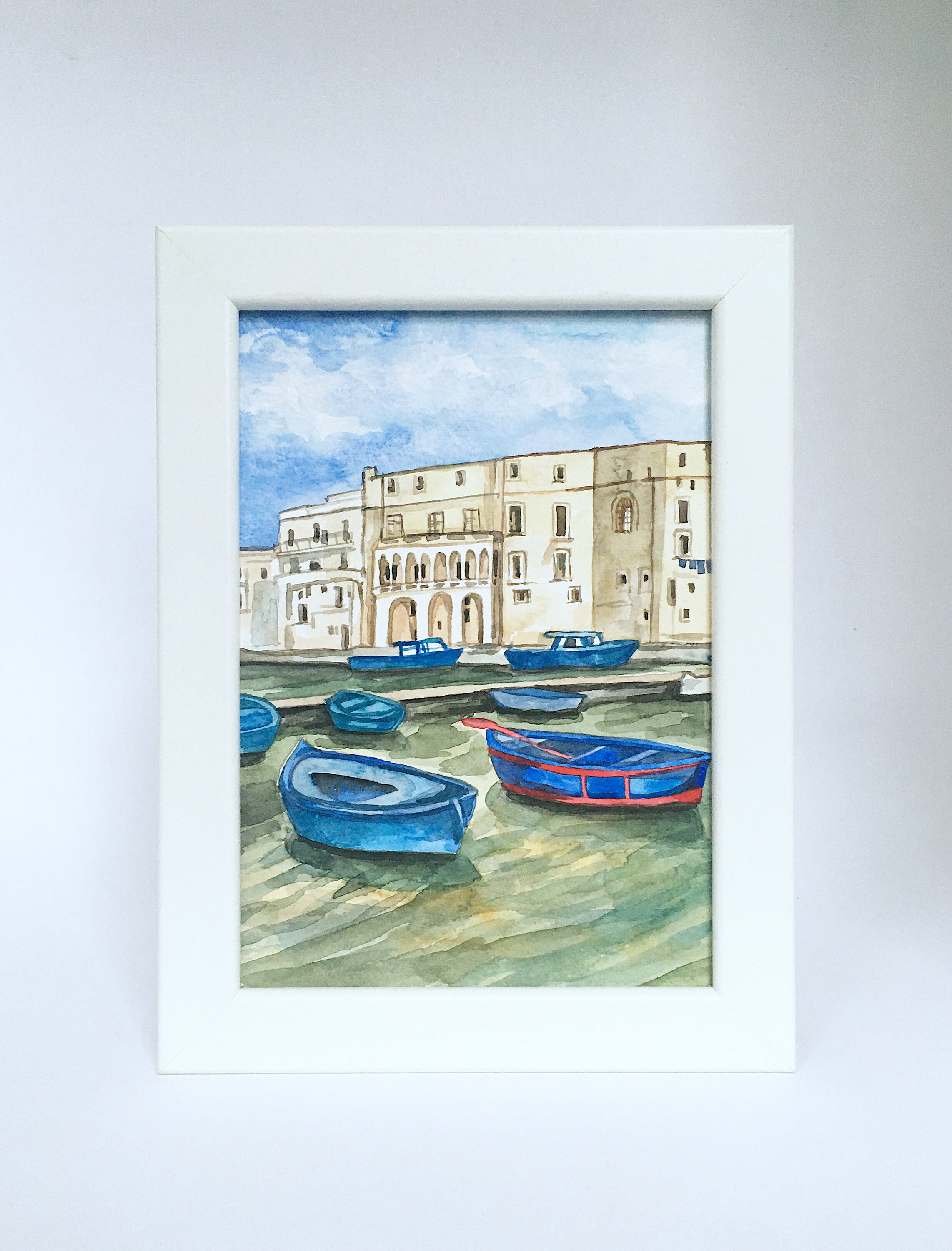 Small Painting Mediterranean Italian Italy Coast Town Fishing | Etsy