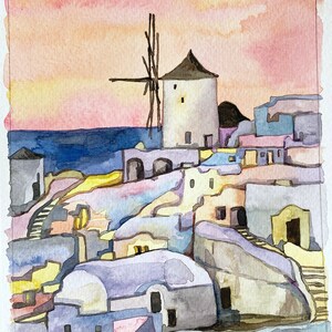 Small Custom Watercolor Watercolour ORIGINAL Painting Greece Greek ...