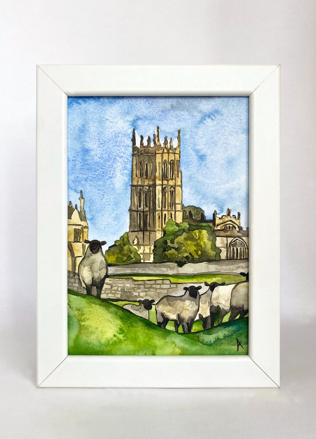 Framed Cotswolds Landscape Original Watercolor Watercolour Small ...