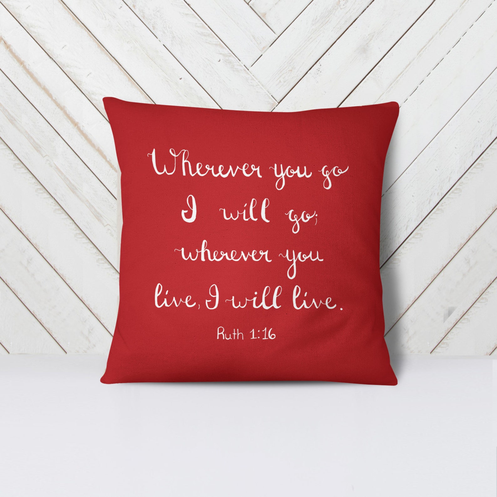 Bible Verse Ruth 1:16 Hand Lettered Quote 18X18 Red and White Pillow ...