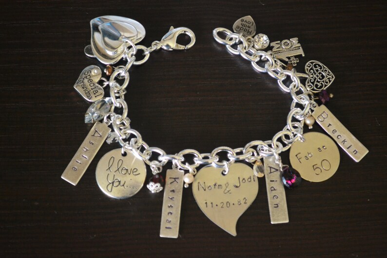 Charm Bracelet Stamped Tag Charms Hand Stamped Bracelet - Etsy