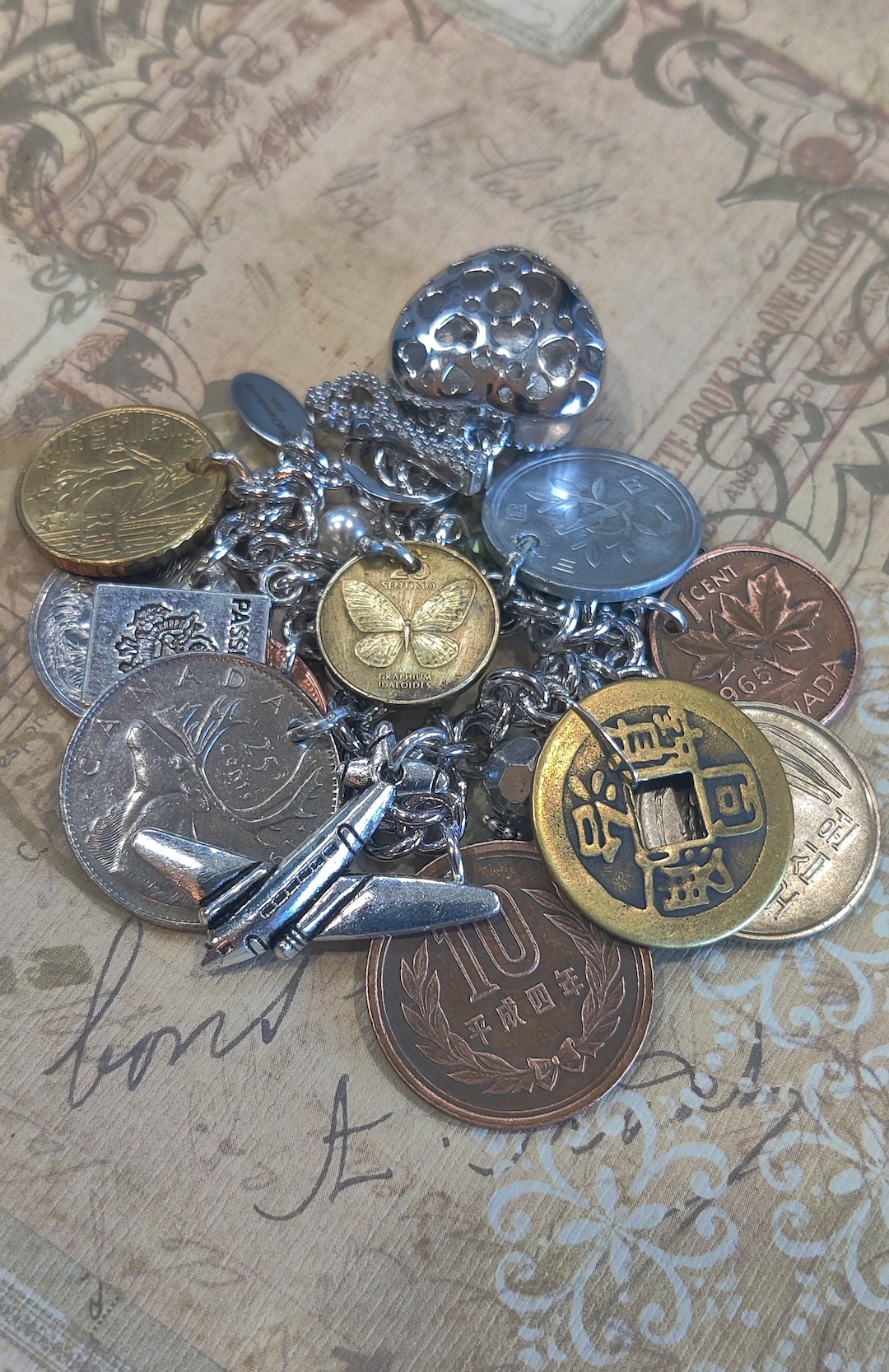 Coin Bracelet, Coin Necklace, World Traveler Coin Charm Bracelet ...