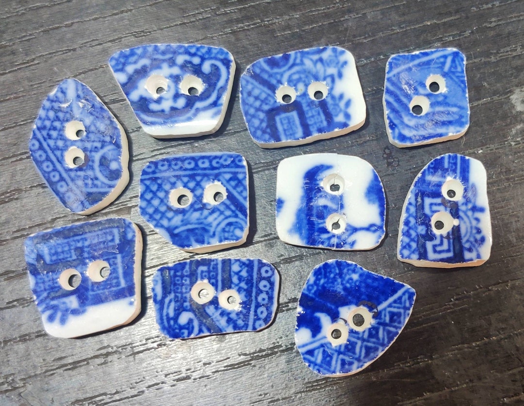 Broken China Buttons, Pottery Shard Buttons, Blue Willow Buttons, Delft ...