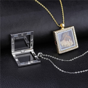 Square Glass Photo Frame Memory Locket, Floating Open Locket ...
