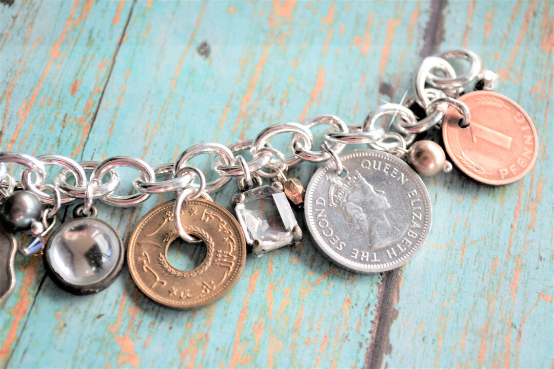 Coin Charm Bracelet, Foreign Coins, Foreign Currency, Coin Necklace ...