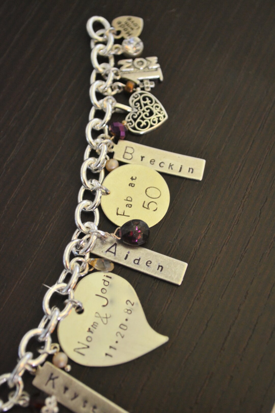 Charm Bracelet, Stamped Tag Charms, Hand Stamped Bracelet, Personalized ...