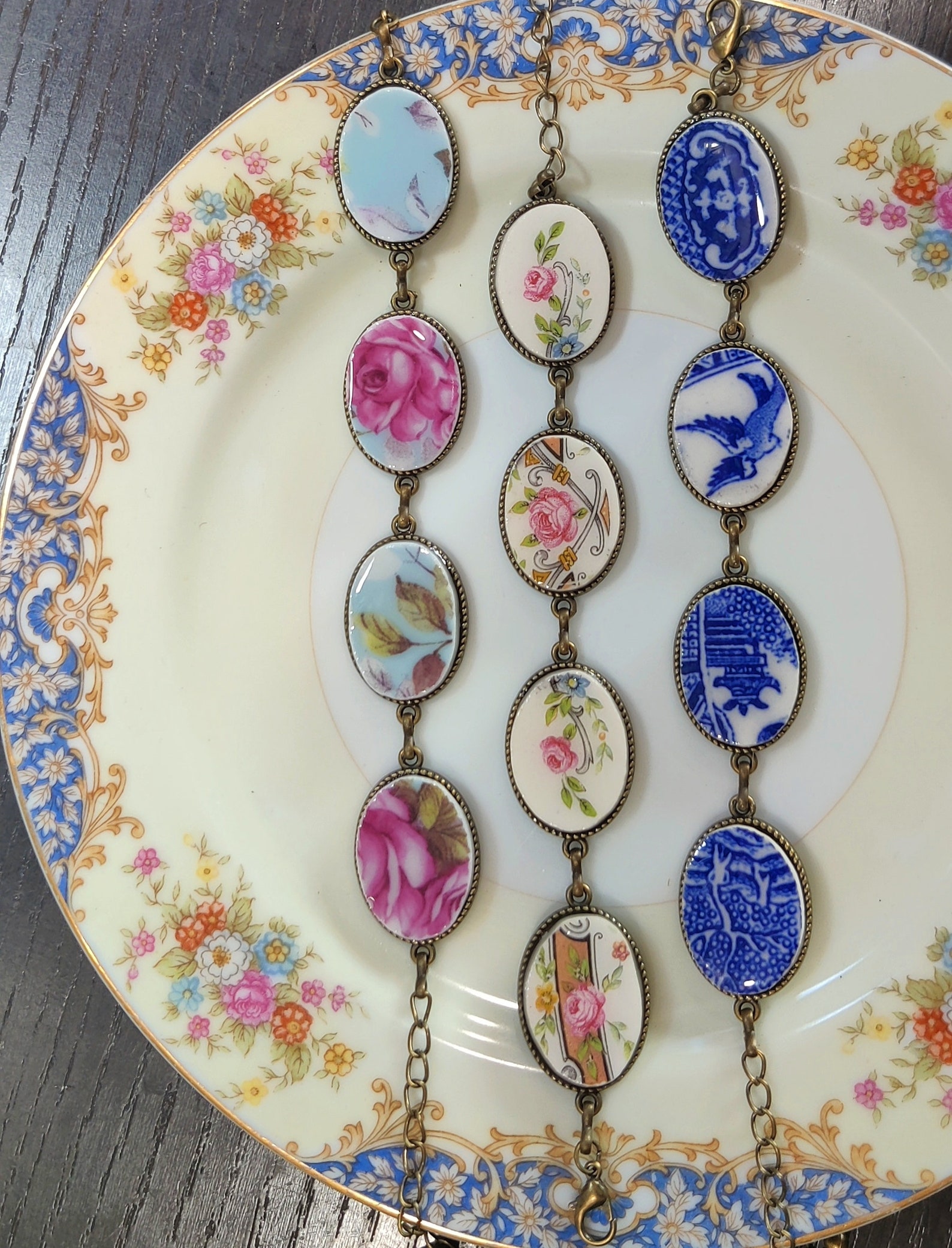 Hand Cut Oval Vintage China Bracelet, Matching Mother & Daughter ...