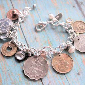 Coin Charm Bracelet, Foreign Coins, Foreign Currency, Coin Necklace ...