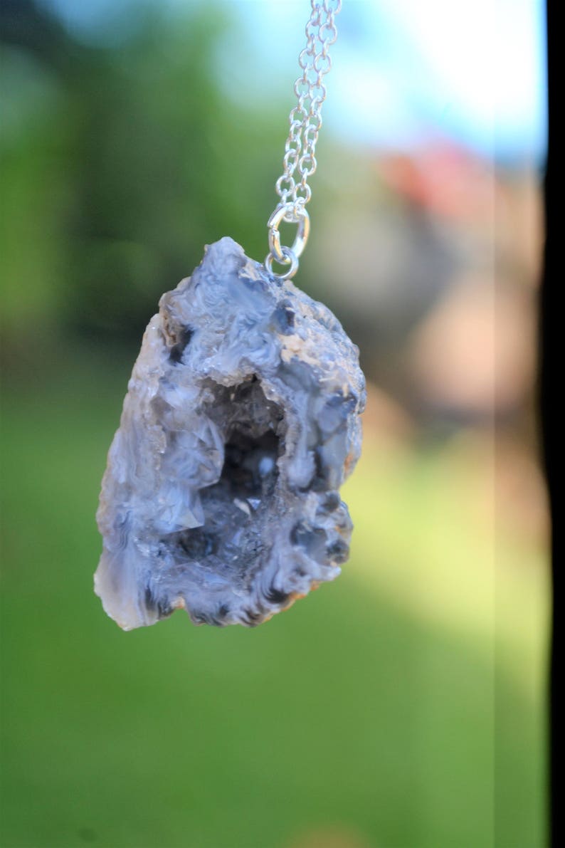 Polished Crystal Geode Natural Stone Pendant, Crystal Quartz Jewelry ...