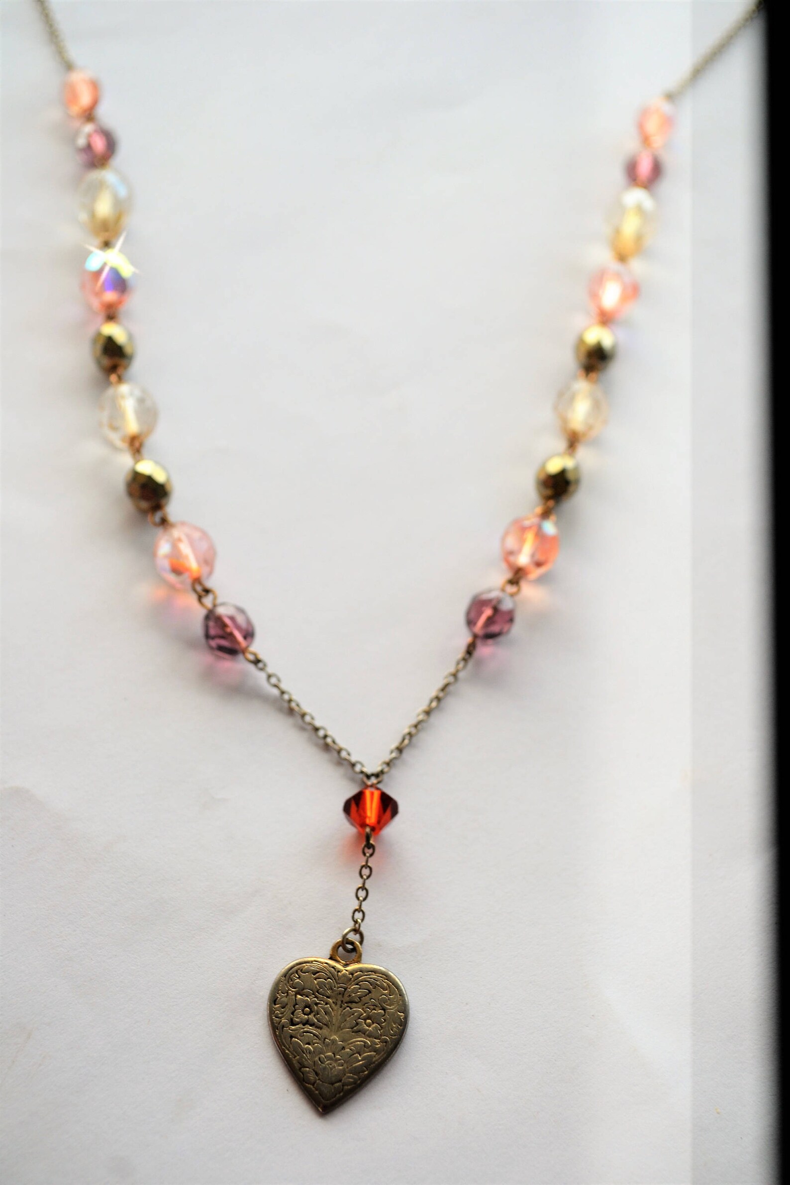 Vintage Rachel Necklace, Beaded Charm Necklace, Aurora Borealis Beads ...