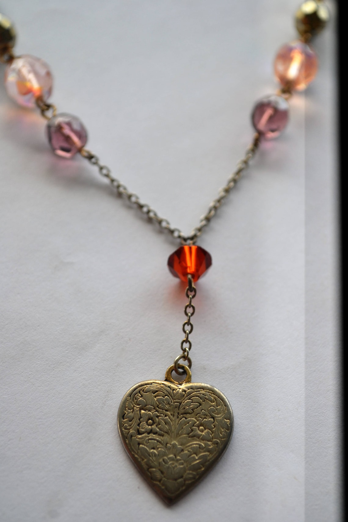 Vintage Rachel Necklace, Beaded Charm Necklace, Aurora Borealis Beads ...