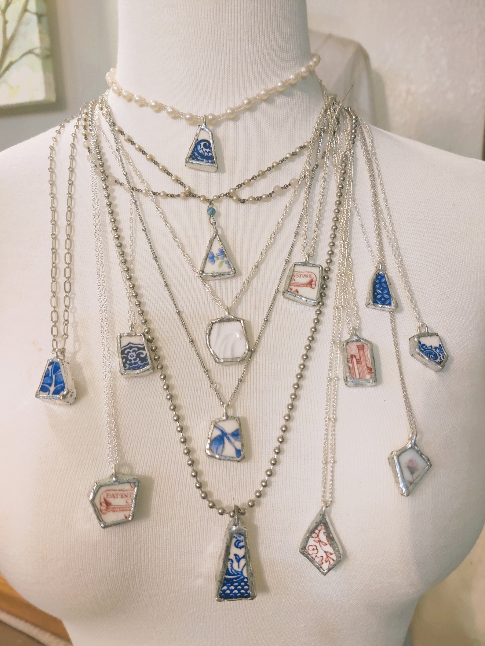 Broken China Jewelry, Sterling Silver Pendant Necklace, St Croix Like ...