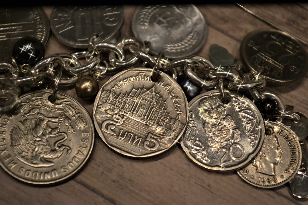 Coin Charm Bracelet, Coin Necklace, Coin Collection, Coin Pendant ...
