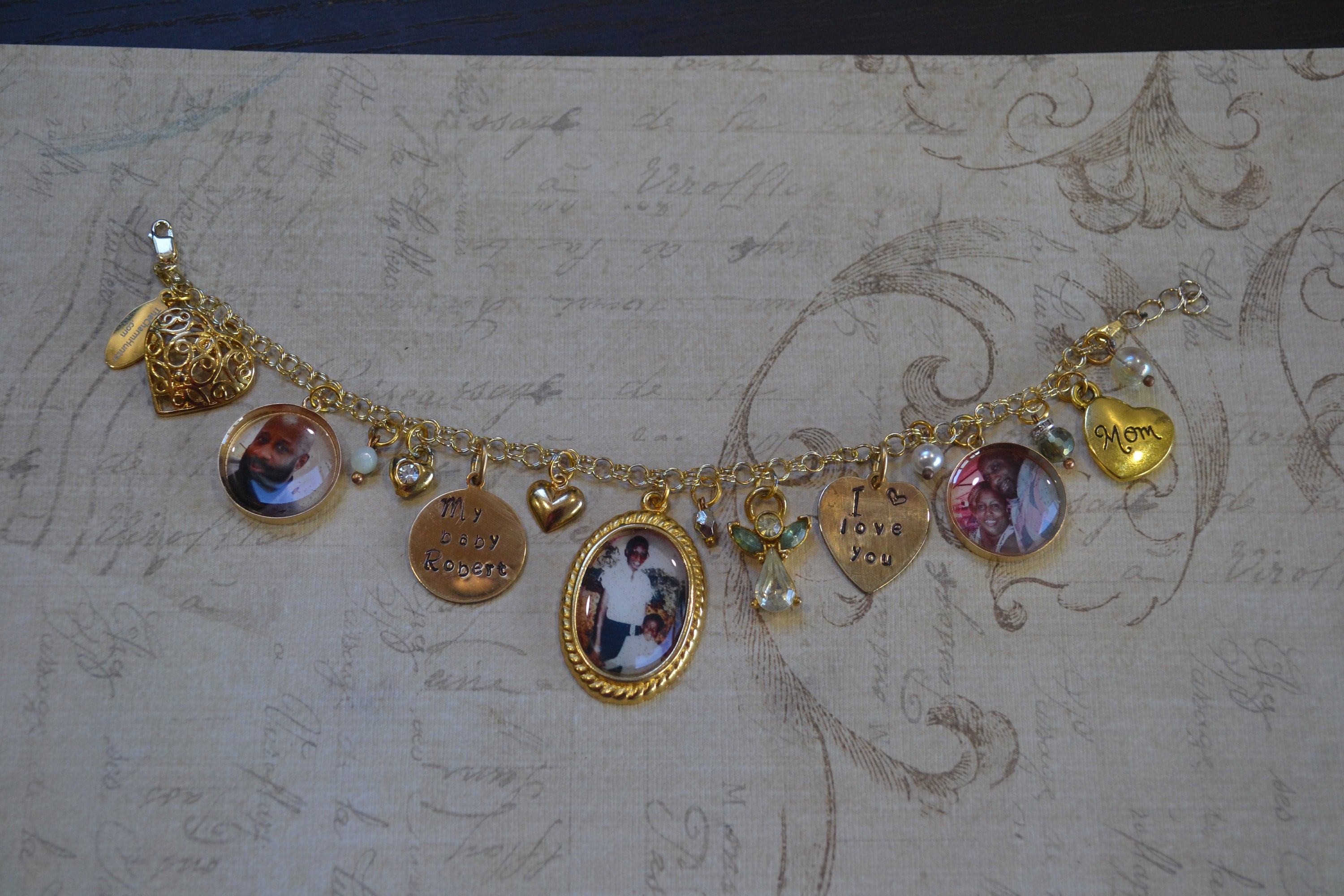 14k Gold Charm Bracelet Gold Photo Charm Bracelet Memorial | Etsy