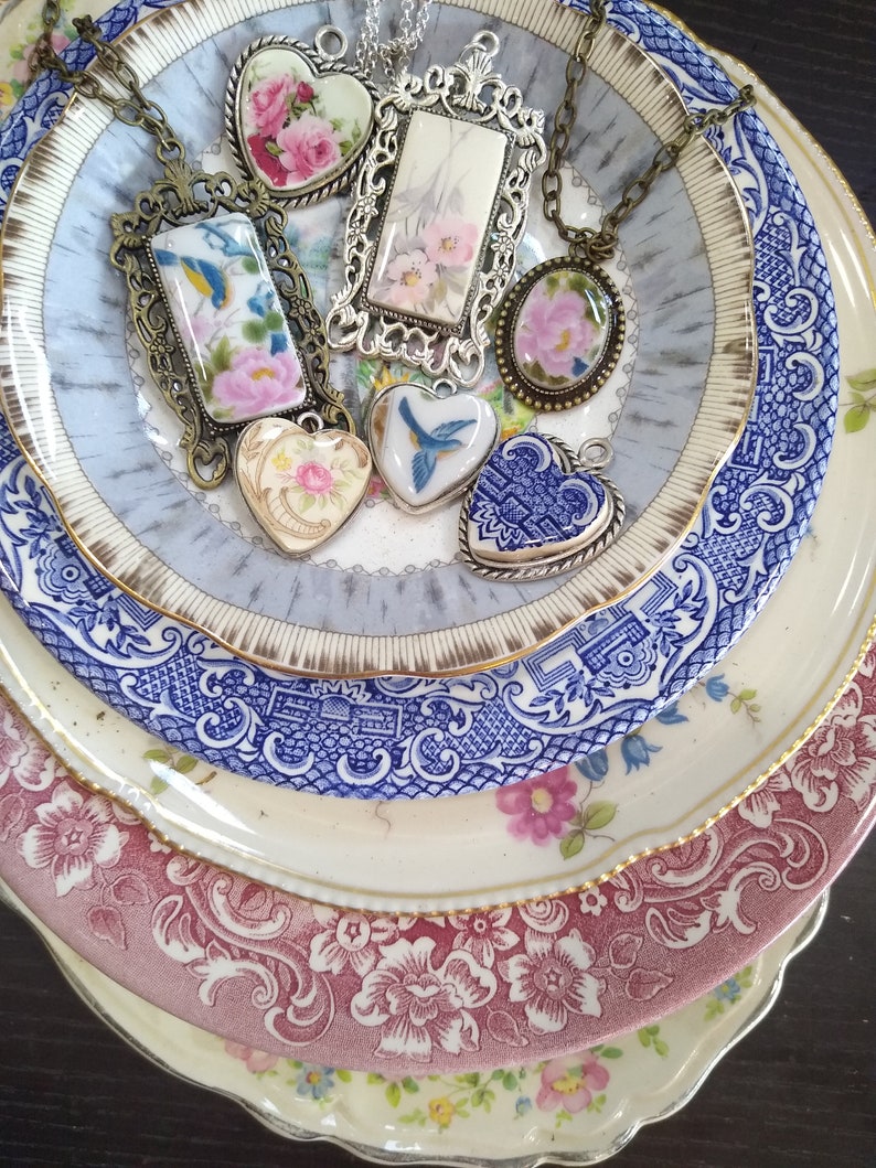 Broken China Jewelry, Statement Necklace, Upcycled China, Antique ...