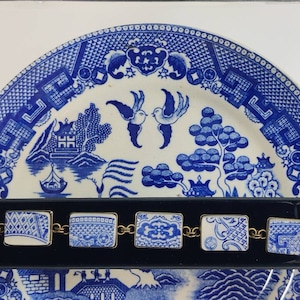 Vintage Recycled Broken China, Broken China Statement Bracelet, Blue ...