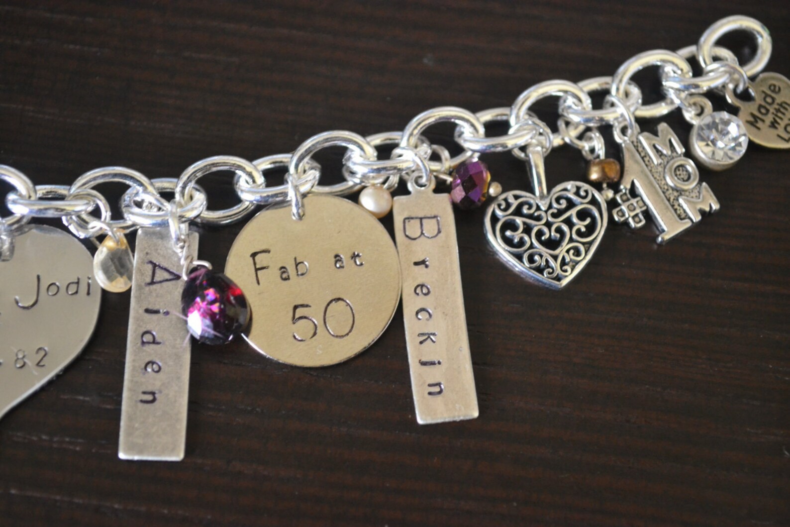 Charm Bracelet Stamped Tag Charms Hand Stamped Bracelet | Etsy