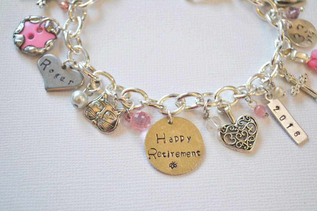 Retirement Charm Bracelet, Happy Retirement Gift, Retirement, Pink ...