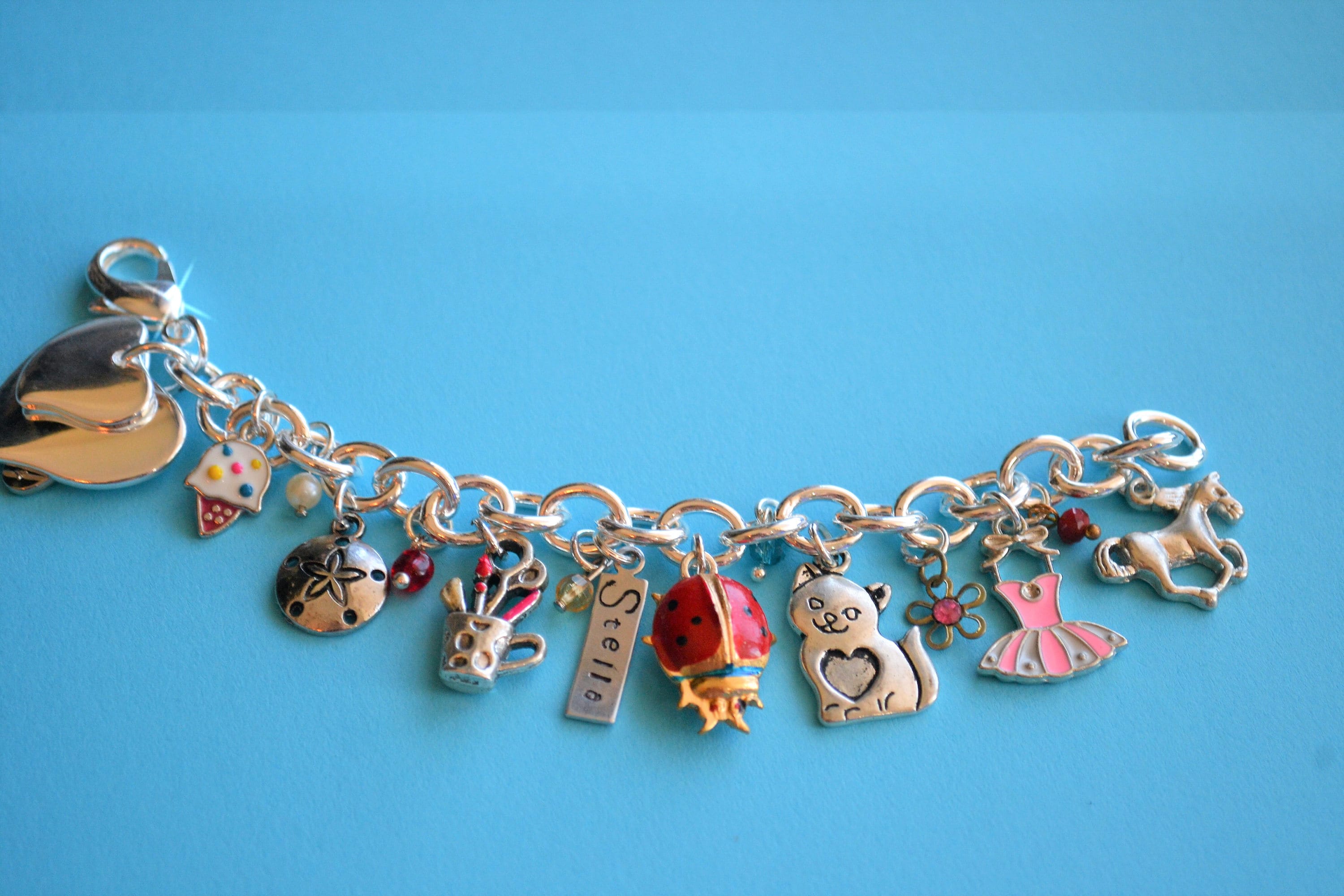 Little Girl's Charm Bracelet, First Charm Bracelet, Ice Cream, Kittens ...
