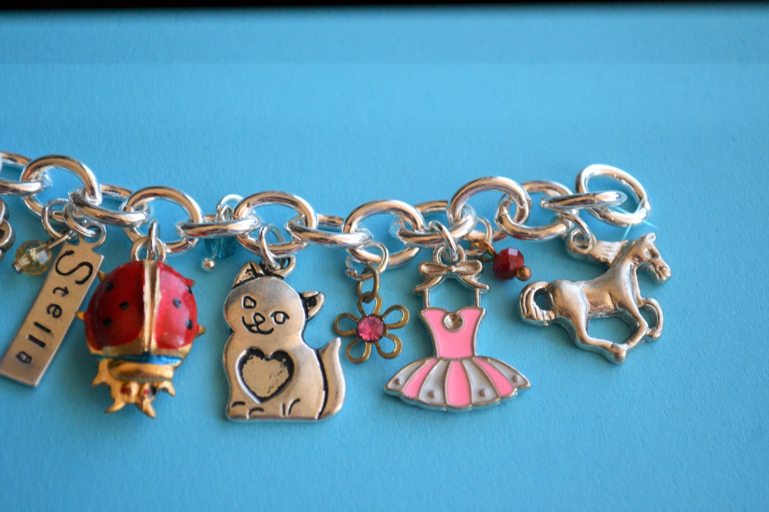 Little Girl's Charm Bracelet, First Charm Bracelet, Ice Cream, Kittens ...