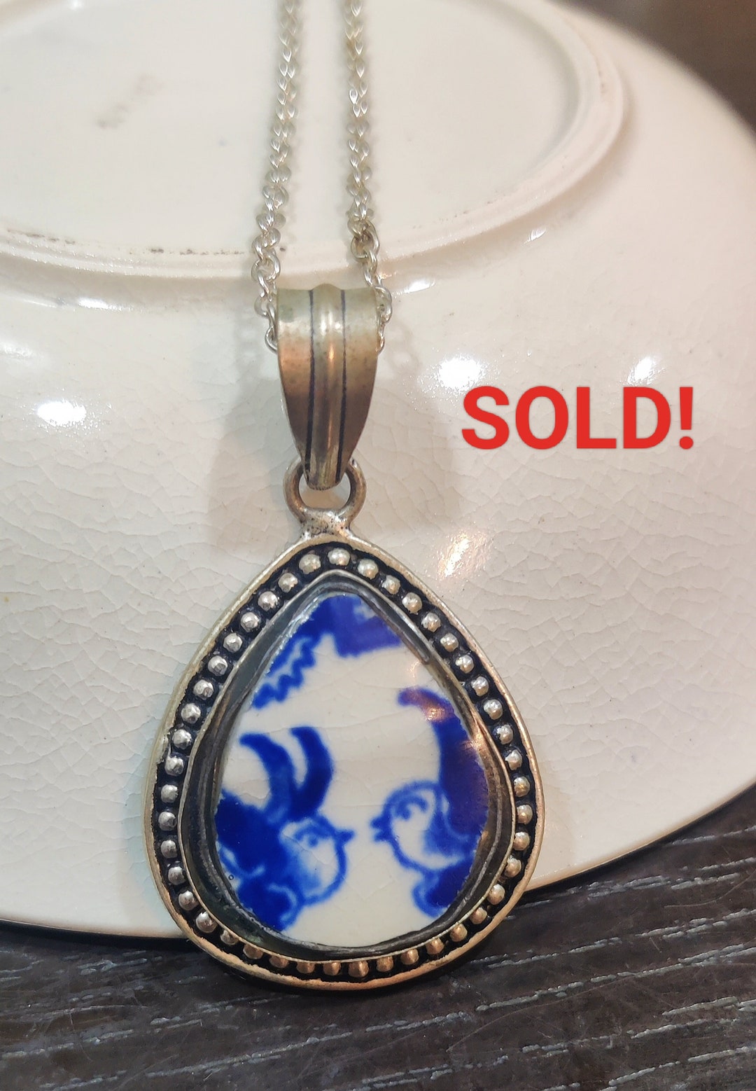 Japanese Blue Willow Pendant, China Shard Necklace, Broken China ...