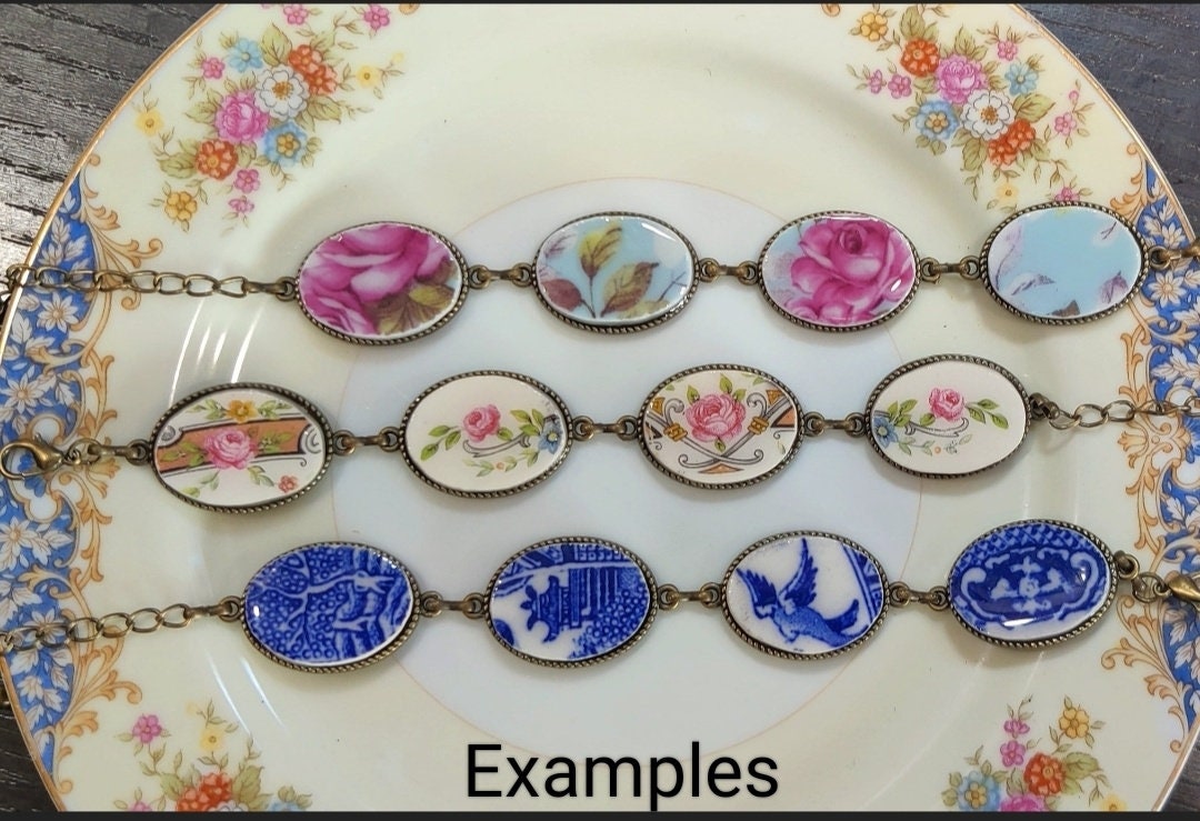 Hand Cut Oval Vintage China Bracelet, Matching Mother & Daughter ...