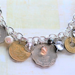 Coin Charm Bracelet, Foreign Coins, Foreign Currency, Coin Necklace ...