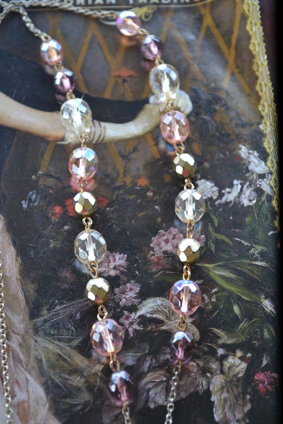Vintage Rachel Necklace, Beaded Charm Necklace, Aurora Borealis Beads ...