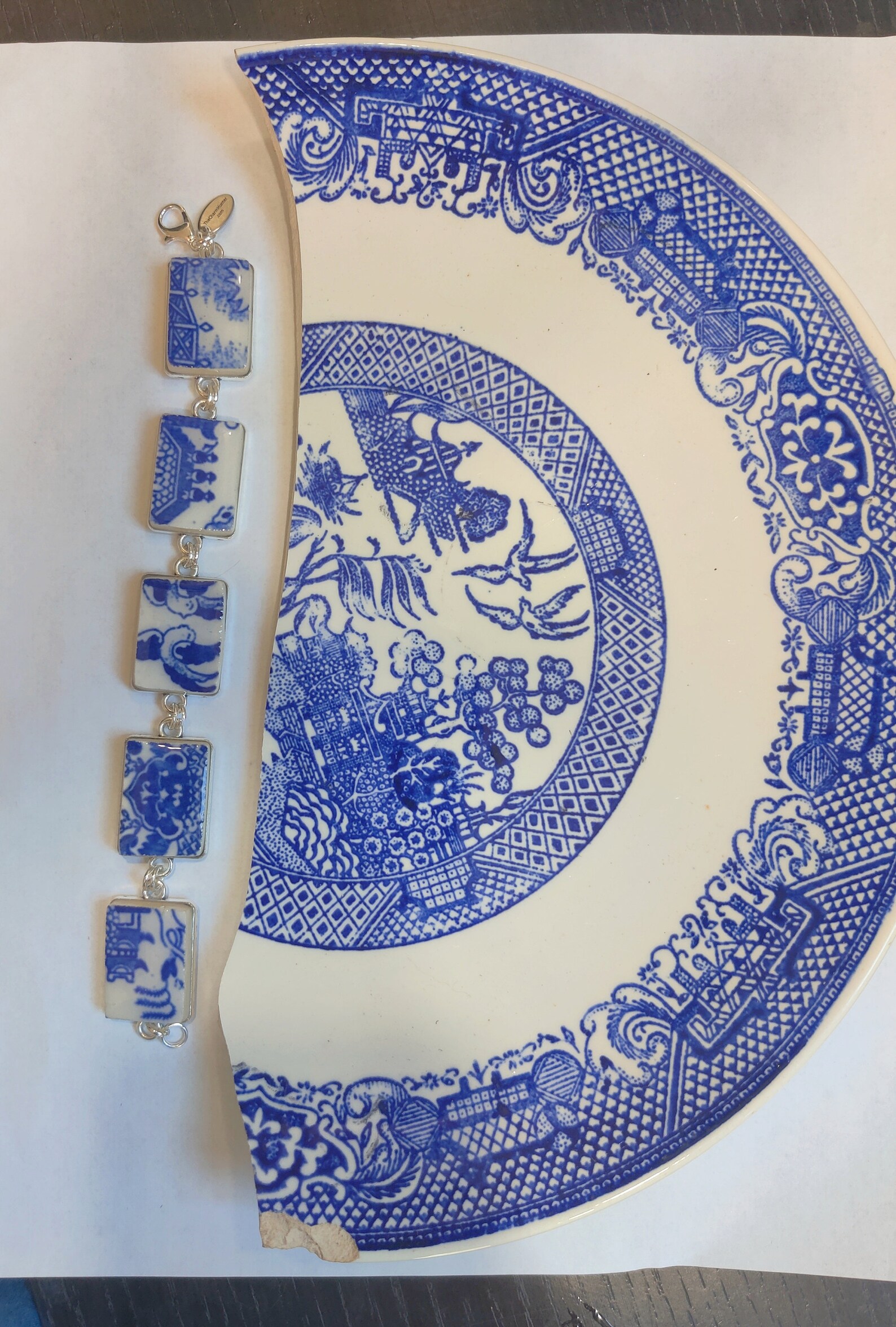 Blue Willow China Platter, Chaney Sea Glass Pottery Shard, Broken China ...