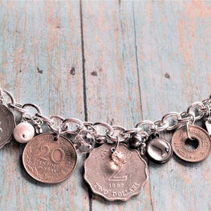 Coin Charm Bracelet, Foreign Coins, Foreign Currency, Coin Necklace ...