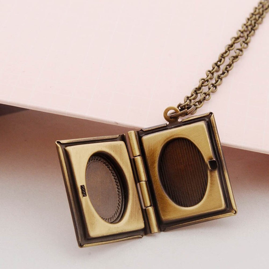 Vintage Book Locket 2 Photo Locket Necklace Custom Valentine - Etsy