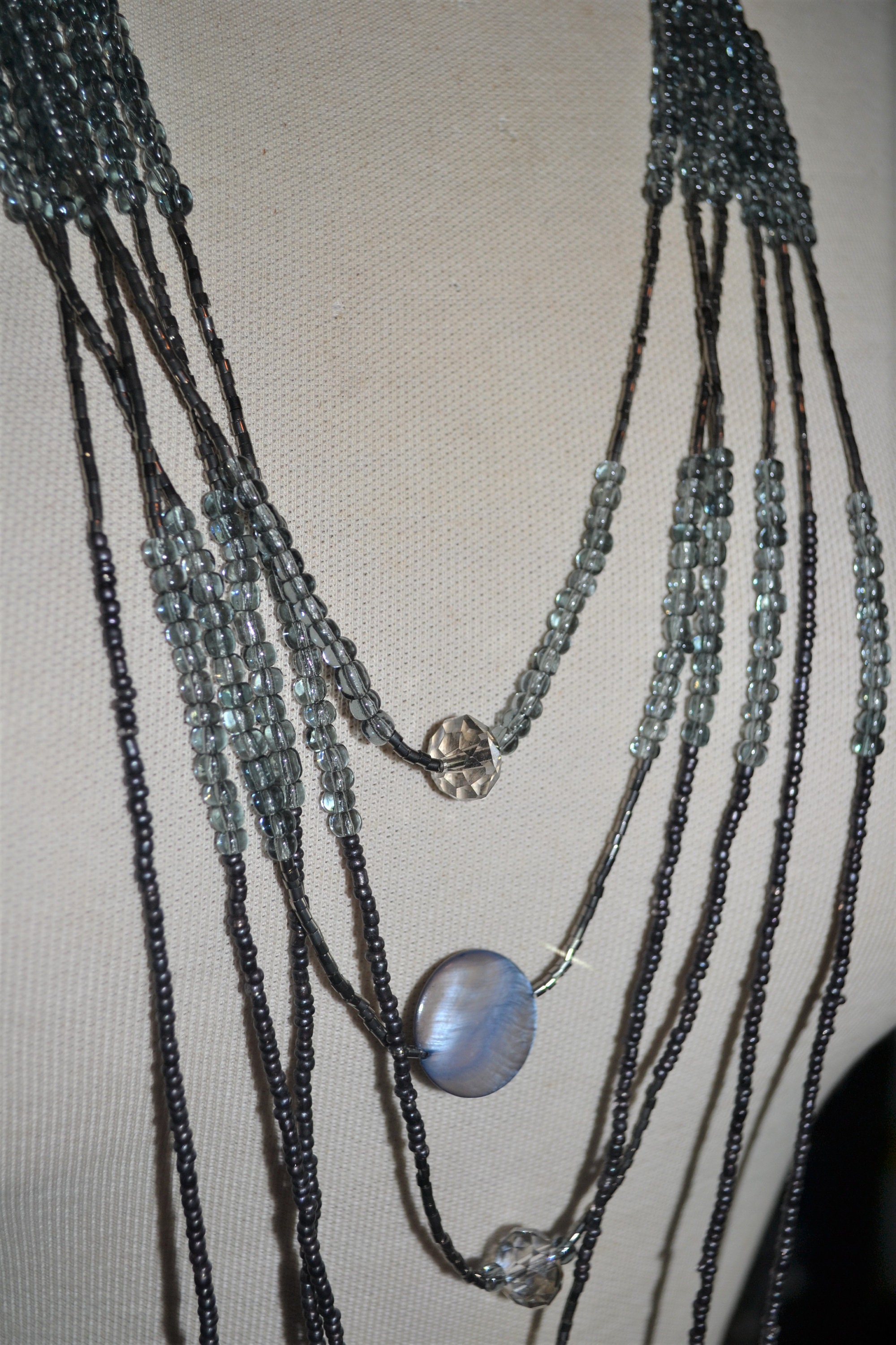 Long Necklace, Long Multistrand Necklace, Blue Layered Seed Bead ...