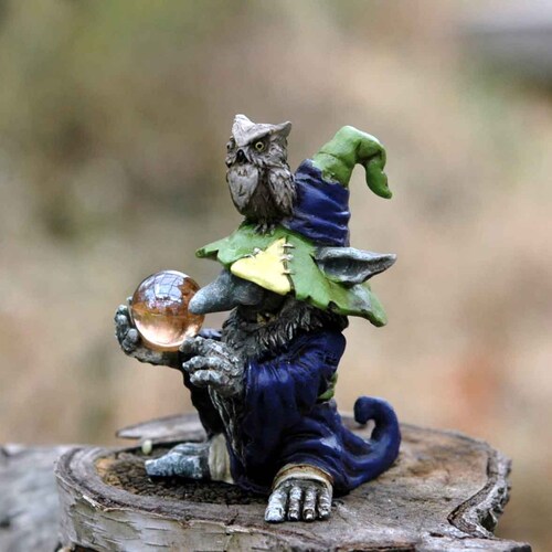 Miniature Wizard With Owl and Gazing Ball Fairy Garden - Etsy