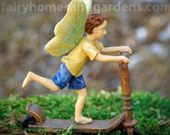 Woodland Knoll Fairy Boy on Scooter Figurine Miniature Boy - Etsy