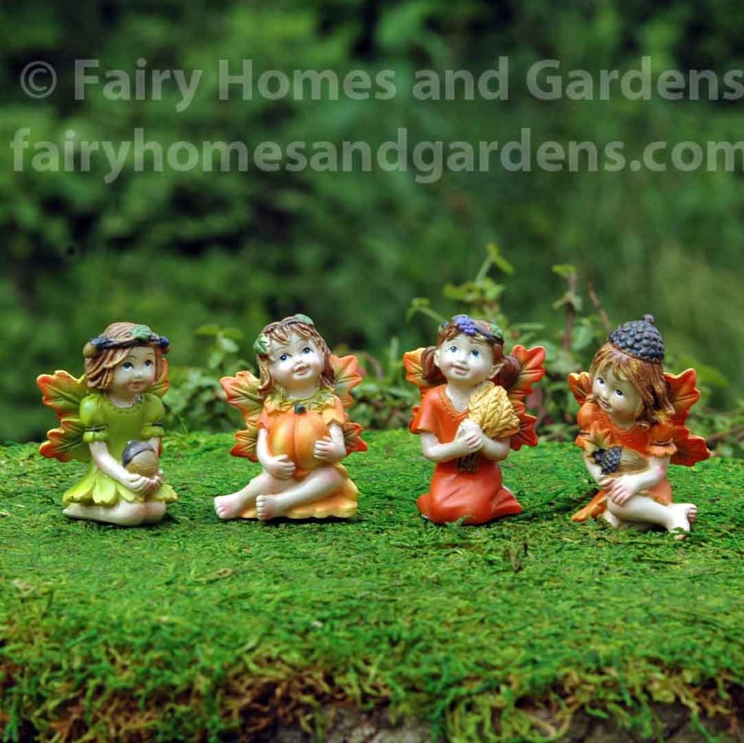 Miniature Harvest Fairies Set of Four - Fall Fairy Girl Figurines ...