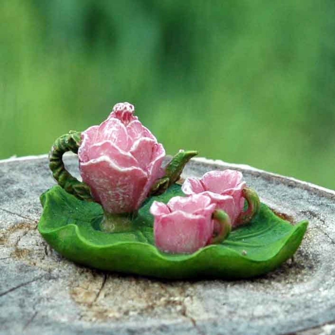 Miniature Flower Tea Set - Fairy Garden Accessories - Woodland Knoll ...
