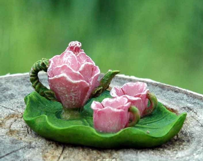 Miniature Flower Tea Set Fairy Garden Accessories Woodland Knoll Fairy ...