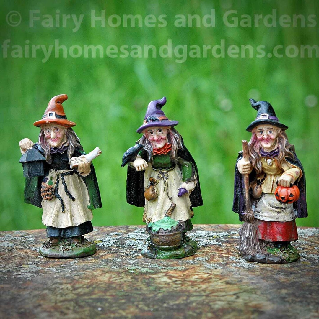 Miniature Witch Figurines Set of Three Halloween Themed Miniatures ...