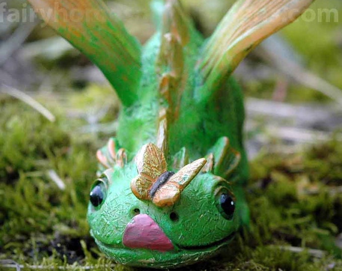 Miniature Dragon With Tiny Bluebird Figurine - Woodland Knoll Fairy ...