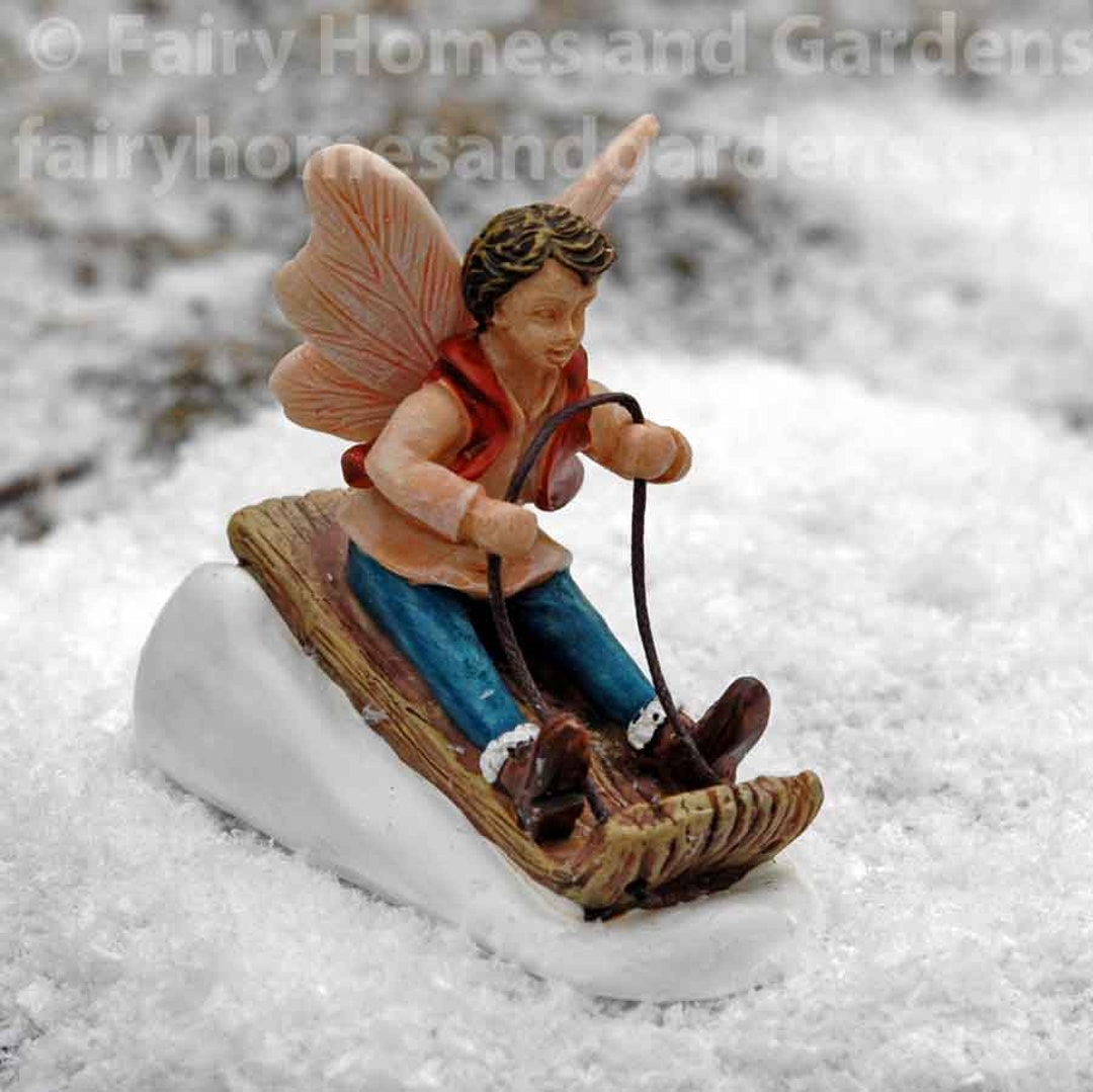 Fairy Boy Sledding Winter Themed Fairy Garden Supply - Etsy