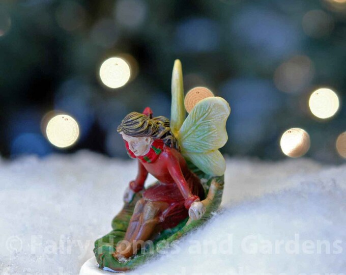 Miniature Fairy on a Leaf Sled Winter Fairy Girl Fairy - Etsy